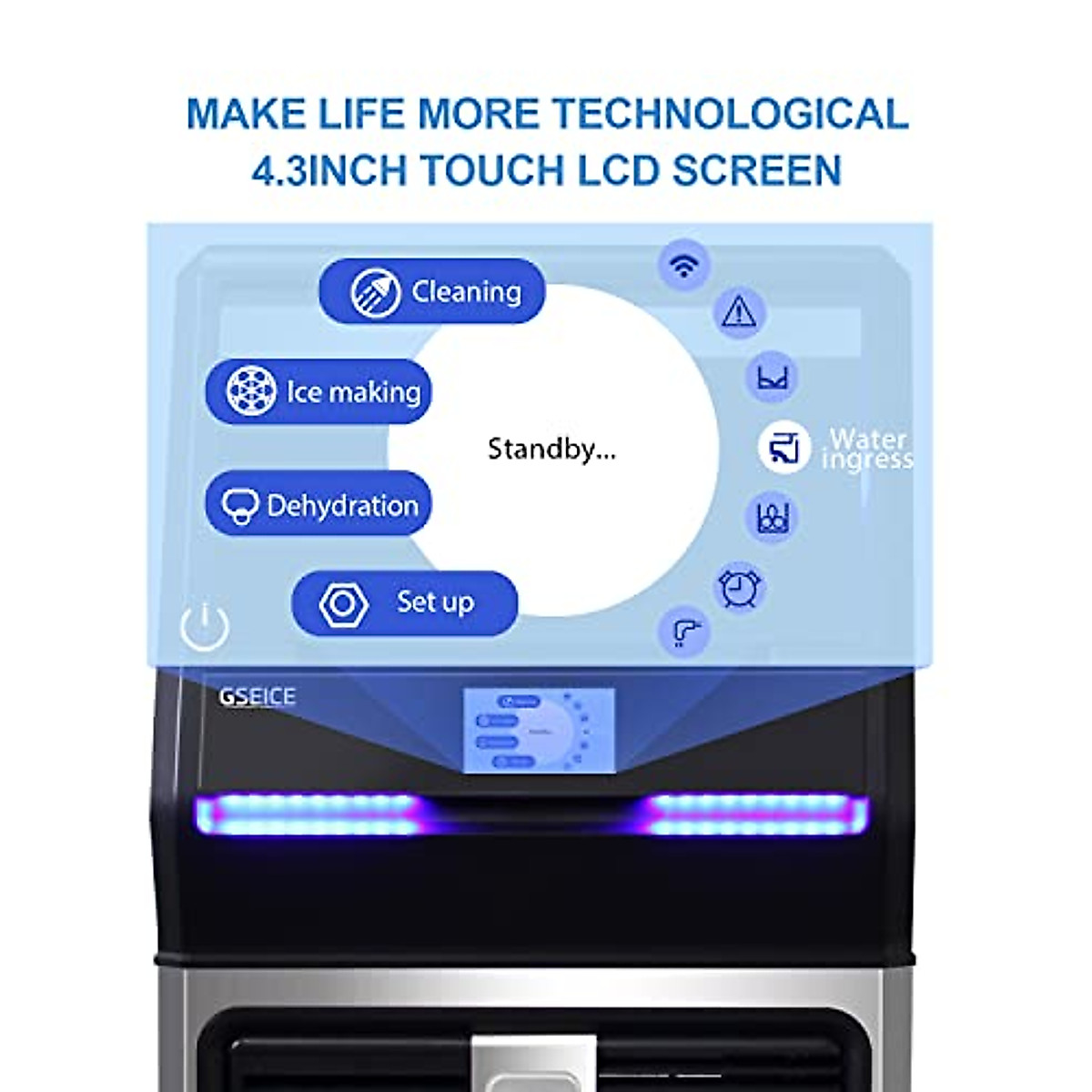 GSEICE Commercial Ice Maker Machine 200LBS/24H, Advanced 4.3 inch Touch Screen, 70LBS Food-Grade Materials Storage Bin, 304 Stainless Steel Ice Making Machine Perfect for Home and Business