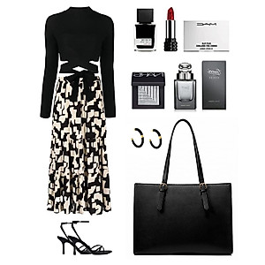 LOVEVOOK Laptop Tote Bag for Women, Large Briefcase for 15.6 Inch Computer Waterproof PU Leather Shoulder Bag with USB Charging Port, Business Office Work Shoulder Handbag Purse 2Pcs Set, Black