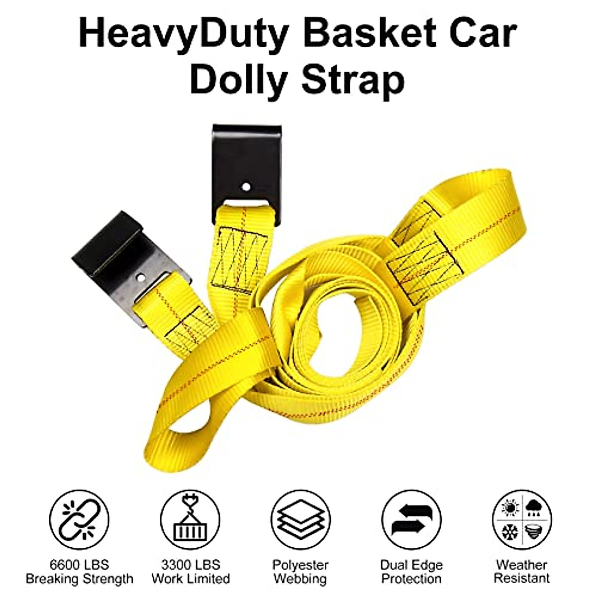 Bang4buck 2 Pieces Tow Dolly Straps, Universal Adjustable Tie Down Tow Straps 15" to 20" Rim Size Fits for Demco Kar Kaddy Dollys with 2 Flat Hooks (5" to 20" Rim Tow Strap_Yellow)