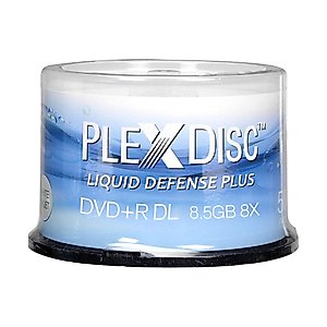 PlexDisc Water Resistant Glossy White Inkjet Printable DVD+R DL 8X 8.7GB, 50 Disc Spindle (Model: 608-C04)