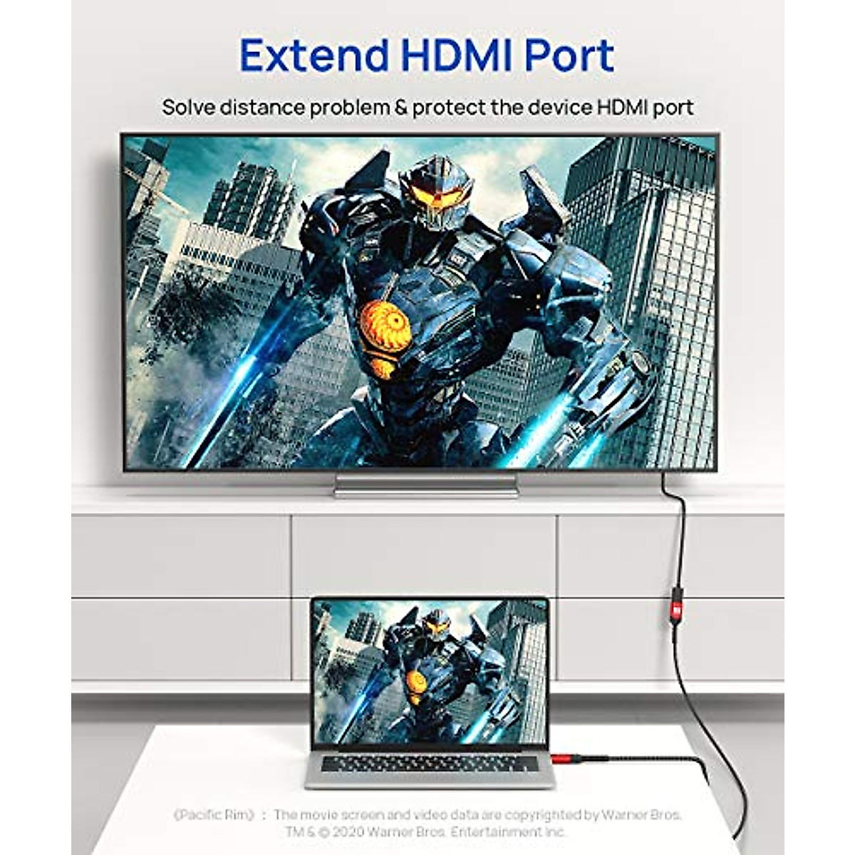 JSAUX HDMI Extension Cable 3.3FT, 4K 60Hz High Speed HDMI Extender Cord Male to Female Adapter Connector (HDR HDCP 2.2), Compatible with Roku TV Streaming Stick, Bluray Player, HDTV, Laptop, PC - Red