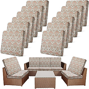 Newwiee 12 Pcs Patio Stretch Sofa Cushion Covers Outdoor Cushion Cover Replacement Couch Slipcover Sofa Seat Cover Flexibility Chair Cushion Cover Porch Patio Furniture Protector (Red,Paisley Print)