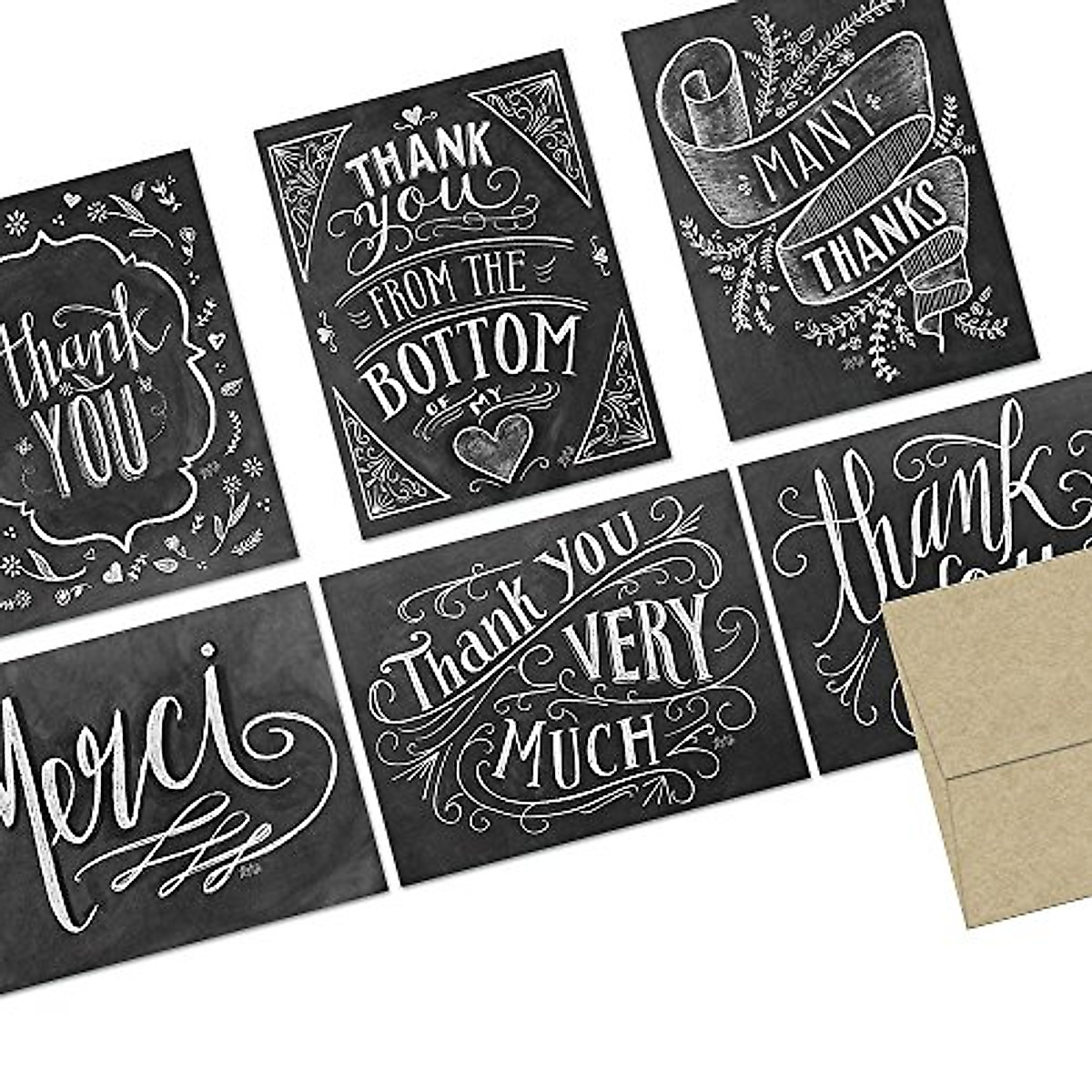 Note Card Cafe Thank You Cards with Kraft Envelopes | 36 Pack | Rustic Chalkboard Thank You | Blank Inside, Glossy Finish | for Greeting Cards, Occasions, Birthdays, Gifts