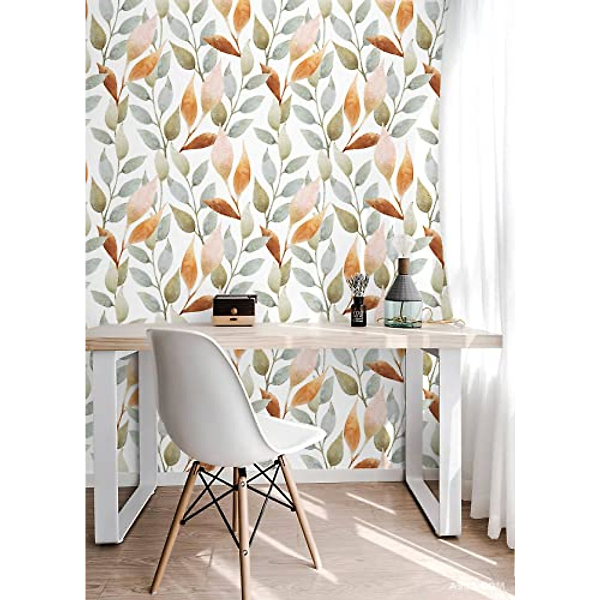Floralplus Peel and Stick Wallpaper Boho Leaf Stick On Wallpaper Removable Textured Wallpaper Pull and Stick Contact Paper for Cabinet Bathroom Nursery Home Decor 17.7in x 118in