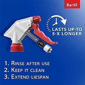 Bar5f 2pk Replacement Trigger Sprayers for 16oz, 24oz or 32oz Bottles, Water and Chemical Resistant (2-Pack, SPM-Series (Red))