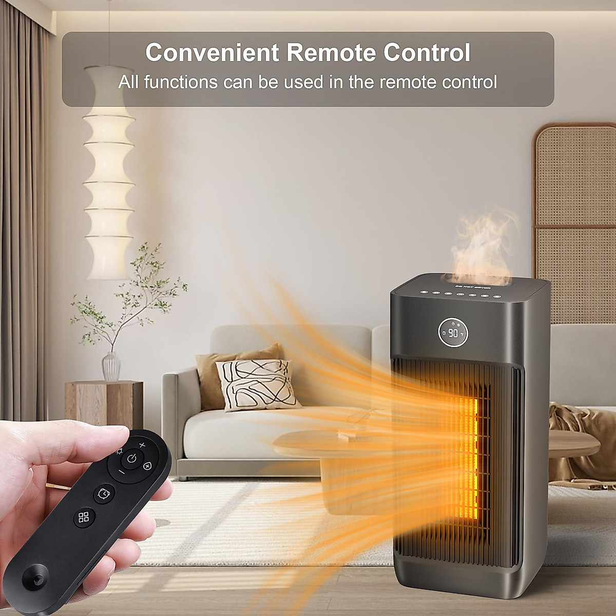 Uthfy Space Heater for Indoor Use, 1500W Portable Electric Heater with Humidifier for Large Room, Ceramic Heater with Wheels, Thermostat, Remote, 12H Timer, Overheat&Tip-Over Protection for Bedroom