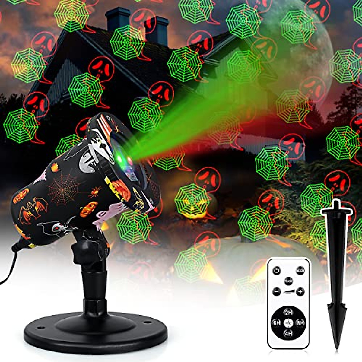 Halloween Projector Lights Outdoor Waterproof,Halloween Laser Lights with Remote Control,Halloween Decorations LED Lights with 8 Patterns for Patio, Garden, Wall,Gate,Halloween Decorations, Party.