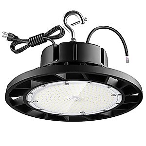 ALNSA LED High Bay Light 150W Super Bright UFO LED High Bay Light 21,000LM 5000K with US Plug 5’Cable, 1-10V Dimmable, IP65 Waterproof LED Shop Lights, Commercial Workshop Factory Area Lighting