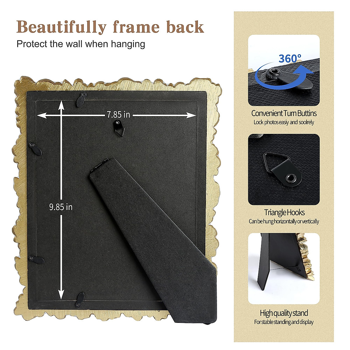 MOMLKFDAY Gold 8x10 Picture Frames Vintage Photo Frame Rose Gold Flower Leaf with Glass Front Antique Picture Frame for Tabletop Wall Hanging (Gold Leaf-8x10)