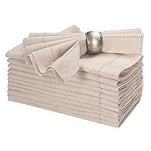 Linen Flax Cotton Cloth Dinner Napkin 18x18 Natural with Hemstitched,Wedding Napkins, Cocktails Napkins, Fabric Napkins, Cotton Napkins Mitered Corners, Machine Washable Dinner Napkins, Set of 12