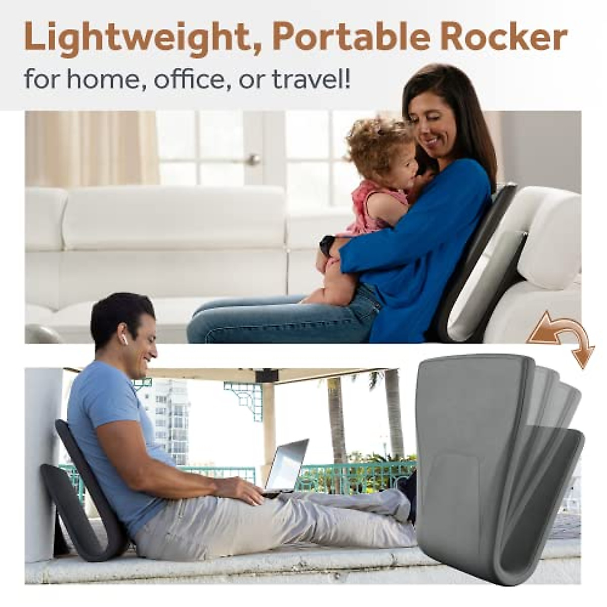 READY ROCKER Portable Rocking-Chair - Ideal for Nursery Furniture, Home-Office-Chair-Outdoor-Use, Travel for Moms, Dads, Seniors - Replaces Need for Glider - Baby Registry-Shower Gift | Stone