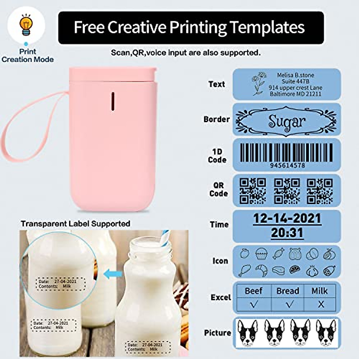 LMASBLTER Pink Label Maker Machine with Tape D11 Portable Bluetooth Sticker Label Printer with Different Fonts Easy to Use Ideal for Home Office Organization Small Business Supplies USB Rechargeable