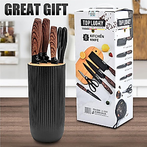 Knife Set, 6-Piece Black Professional Kitchen Knife Set for Chef, Super Sharp Knife Set with Universal Knife Block, Anti-Rust Stainless Steel Kitchen Knife Block Set, Ergonomical Design (Black)