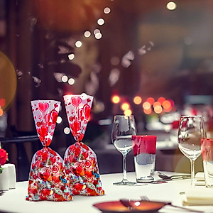 Zonon 150 Pieces Valentine Cellophane Bags Valentine Candy Bags Valentines Favor Treat Goodies Bags with 200 Pieces Twist Ties for Valentine Party Holiday Supplies