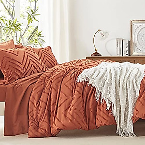 Anluoer Queen Comforter Set, Burnt Orange Tufted Bed in a Bag 7 Pieces with comforters and Sheets, All Season Bedding Sets with 1 Comforter, 2 PillowShams, 2 Pillowcases, 1 Flat Sheet, 1 Fitted Sheet