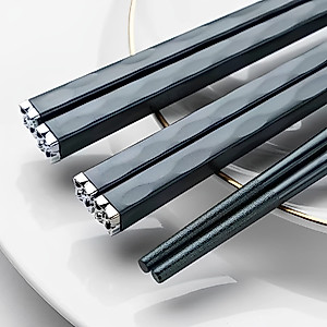 5 Pairs for Chopsticks Reusable, Fiberglass Chopsticks, Common Asian Home Gadgets, 9.56 Inch - Black, for Cooking Chopsticks, Non-Slip Lightweight and Easy to Use