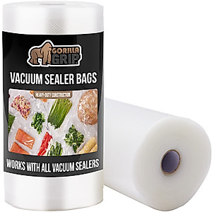 Gorilla Grip Airtight Vacuum Sealer Bags, 2 Pack, 6x Fresher Food, Pack A Meal Saver, Leakproof, Puncture Resistant, Prevents Freezer Burn, for Sous Vide, Microwave and Dishwasher Safe, 8 IN x 50 FT