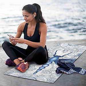 GOODOLD Dragonfly Pattern Yoga Mat, 71 x 26 Inch Non-slip Yoga Mats Folding Travel Exercise Mat Indoor Outdoor Gym Pilates with Storage Bag for Women Men