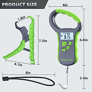 SNAIL TRAIL 8 Storage Bins 50 lbs Digital Bass Fish Scale & 7.5'' Lip Gripper, Hanging Weight Equipment, Fisherman Tournament Weighing Device, Fishing Supplies, Boat Stuff Accessories, Gift for Men