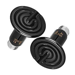 Simple Deluxe 25W/40W/50W/60W/100W/150W Ceramic Heat Emitter Reptile Heat Lamp Bulb No Light Emitting Brooder Coop Heater for Amphibian Pet & Incubating Chicken, Black/2-Pack, 50W