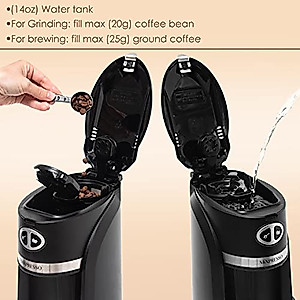 Mixpresso 2 in 1 Grind & Brew Automatic Personal Coffee Maker, Automatic Single Serve Coffee Maker with Grinder Built-In and 14oz Travel Mug, Auto Shut Off Function,Black Travel Coffee Maker