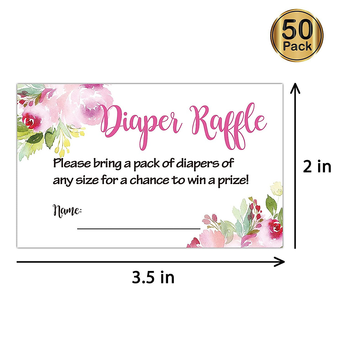 None Brand Floral Diaper Raffle Tickets, Baby Shower Invitations Insert Cards, Baby Shower Game (50 Pack)