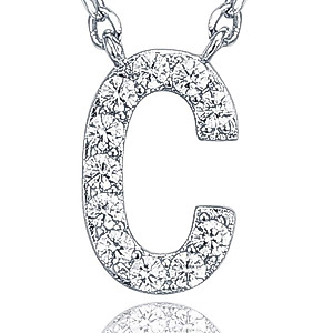 PAVOI 14K White Gold Plated Cubic Zirconia Initial Necklace | Letter Necklaces for Women | C Initial