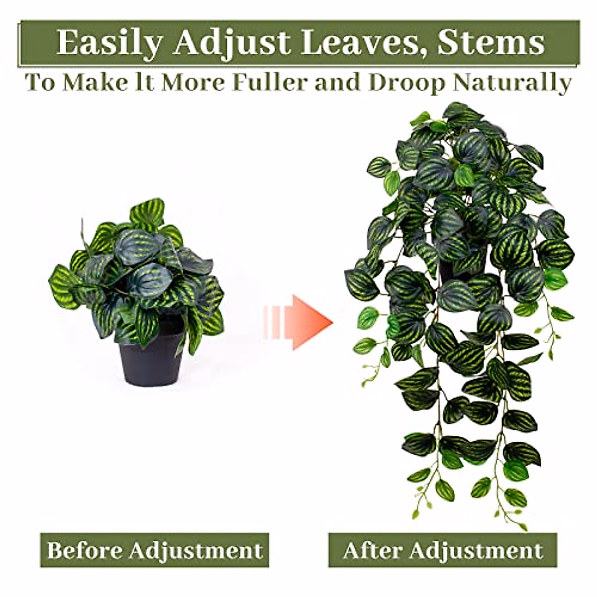 LOYWREE 28.7 Inch Faux Peperomia Watermelon Artificial Plants - Realistic Faux Plants in Pot for Indoor Outdoor Home Office Decor - Perfect Housewarming Gift