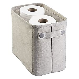 mDesign Narrow Fabric Storage Bin Basket with Handles for Bathroom Closet, Vanity, Cabinet, Cubby, Countertop, Tall Slim Baskets for Towels, Toilet Tissue, Crane Collection - Light Gray