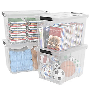 Qqbine 70 Quart Large Clear Storage Bins, Plastic Storage Box with Lids and Wheels, 4 Packs