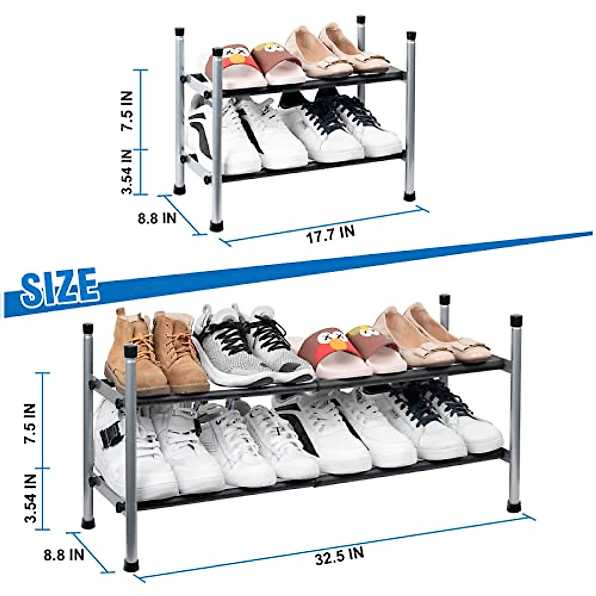 HEDOMII 2-Tier Expandable Shoe Rack, Stackable and Adjustable Shoes ...