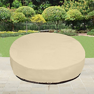 SunPatio Round Patio Daybed Cover 88 Inch, Heavy Duty Waterproof Outdoor Canopy Daybed Sofa Cover with Taped Seam, 88" L x 85" W x 35"/16" H, All Weather Protection, Beige