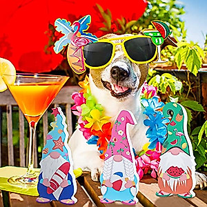 3 Pcs Wooden Beach Gnomes Sign Summer Gnomes Table Decor Wood Beach Table Centerpieces Hawaii Wooden Gnomes Sign for Summer Party Tiered Tray Shelf Home Kitchen Decoration