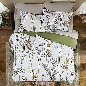 CASAAGUSTO King Comforter Set 8 PCS White & Green Dandelion Plant Comforter Set with Flowers Leaves Pattern Soft Seersucker Design All Season Microfiber Bedding Set with Decor Pillow (102"X90")