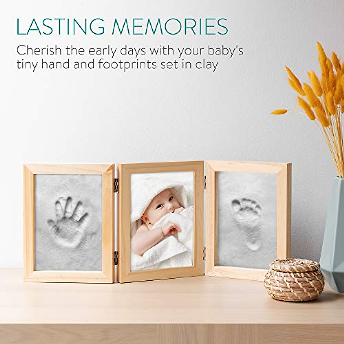 Navaris Baby Handprint and Footprint Kit - Keepsake Set with Frame and Clay for Casting Babies Hand and Foot Prints - Ideal for Newborn Boys and Girls
