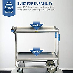 Lakeside Manufacturing 743 Utility Cart, Stainless Steel, 2 Shelves, 700 lb. Capacity (Fully Assembled), Silver
