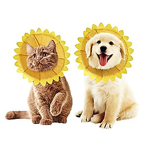 SLSON Cat Recovery Collar Pet Cone Collar Soft Protective Cotton Cone Adjustable Fasteners Collar for Cat and Puppy, Yellow (S)