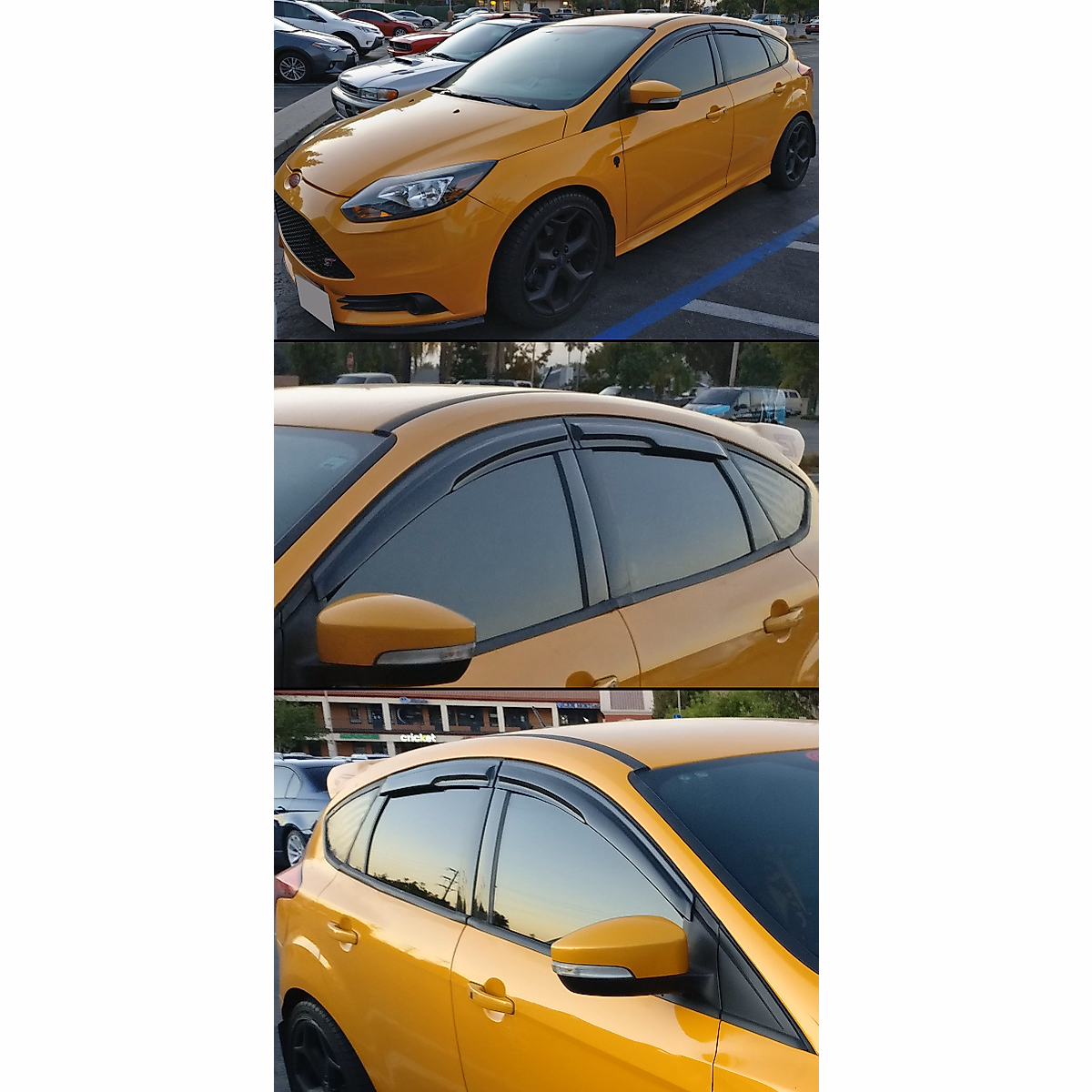 3D Style Smoke Tinted Window Visor Shade Rain Guard Compatible with 2009-2018 Ford Focus 4 Door Hatchback ST