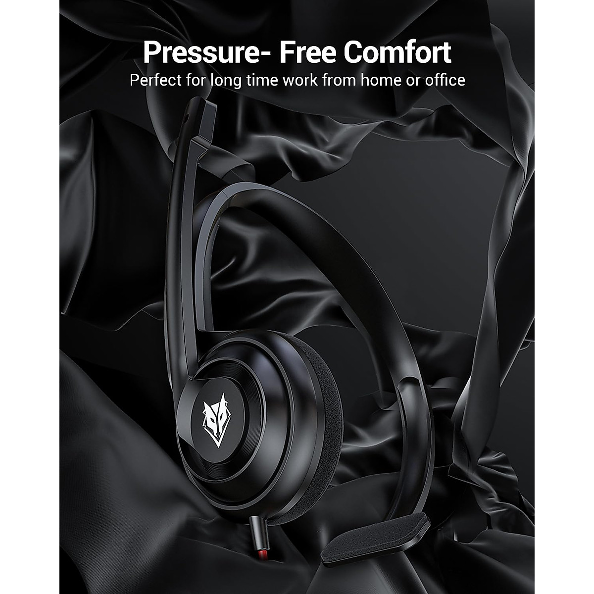 NUBWO HW02 USB Headset with Microphone Noise Cancelling &in-line Control, Super Light, Ultra Comfort Computer Headset for Laptop pc, On-Ear Wired Office Call Center Headset for Boom Skype Webinars