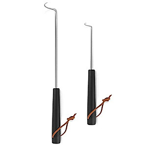 Joyfair Food Flipper Hook Set of 2 (17 In + 12 In), Pigtail Meat Turner Hooks for Barbecue Grilling Flipping Turning Steaks & Vegetables, Stainless Steel BBQ Grill Accessories for Right-Handed