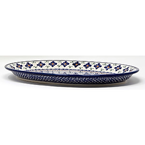 Polish Pottery Oval Serving Platter From Zaklady Ceramiczne Boleslawiec Mosaic Flower Pattern, Dimensions: 14 Inch X 9 Inch