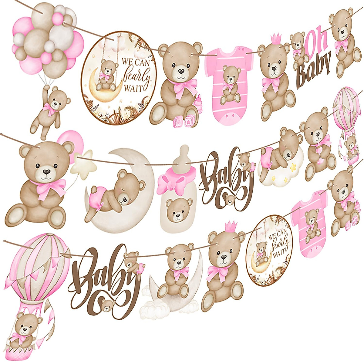 Pink We Can Bearly Wait Baby Shower Banners Bear Baby Shower Party Decorations Bear Banner for Baby Shower Teddy Bear Cutout Banner for Girls Bear Birthday Party Supplies