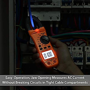 CAMWAY Portable Clamp Meter Digital 6000 Counts AC/DC Current TRMS AMP OHM Tester Capacitance Multimeter with Alligator Clips