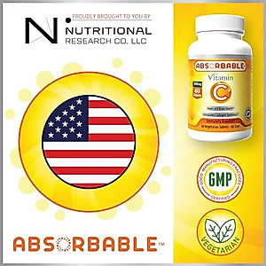 ABSORBABLE Vitamin C 500 mg with Rose Hip and 6 Natural Vitamin C Sources, Science Backed Proprietary Blend 60 Tablets