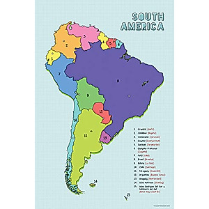 Quarterhouse Spanish Language Country Maps for the Classroom - Spain, Mexico, Central America/Caribbean, & South America Poster Set, Spanish Classroom Learning Materials for K-12 Students and Teachers, Set of 4, 12 x 18 Inches, Extra Durable