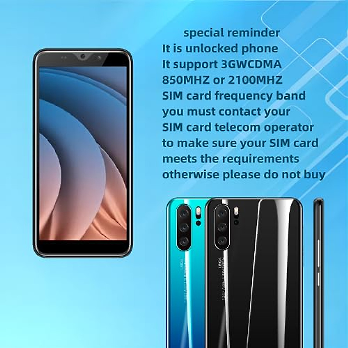 aderroo Unlocked Cell Phone，Y77 Android Smartphone, 5.72-inch IPS Full-Screen，Front and Rear Cameras，1GB RAM 8GB ROM，Only Supports Dual SIM Card Frequency Band of 3GWCDMA ：850/2100MHZ（Black）