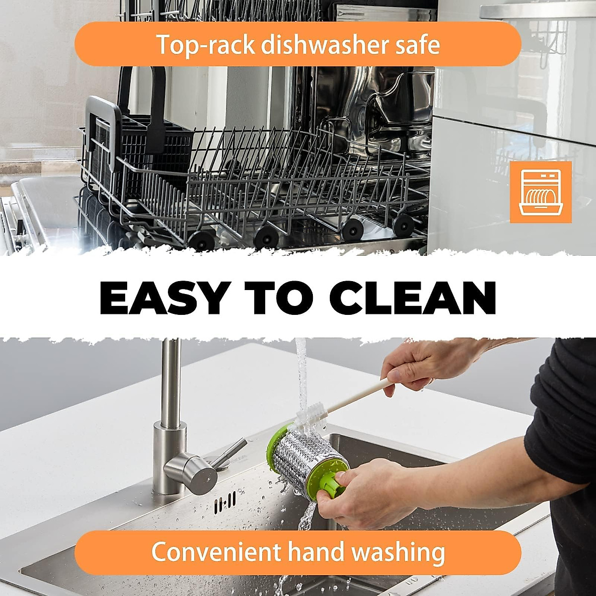 KucheCraft Cheese Grater with Handle, Kitchen Parmesan Cheese Grater with 2 Stainless Steel Drums, Rotary Cheese Grater Handheld for Grating and Shredding Hard Cheese, Chocolate