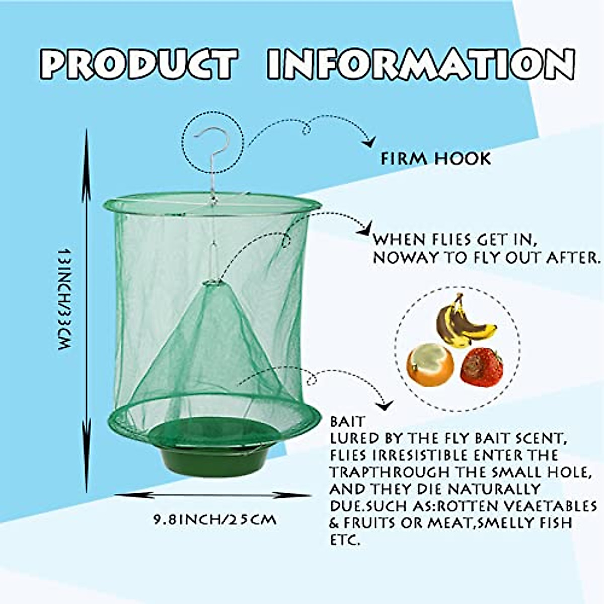 6Pack Ranch Fly Trap - Reusable Fly Trap with Tray for Indoor Outdoor Hanging Farms,Stable,Garden,Orchard,Park
