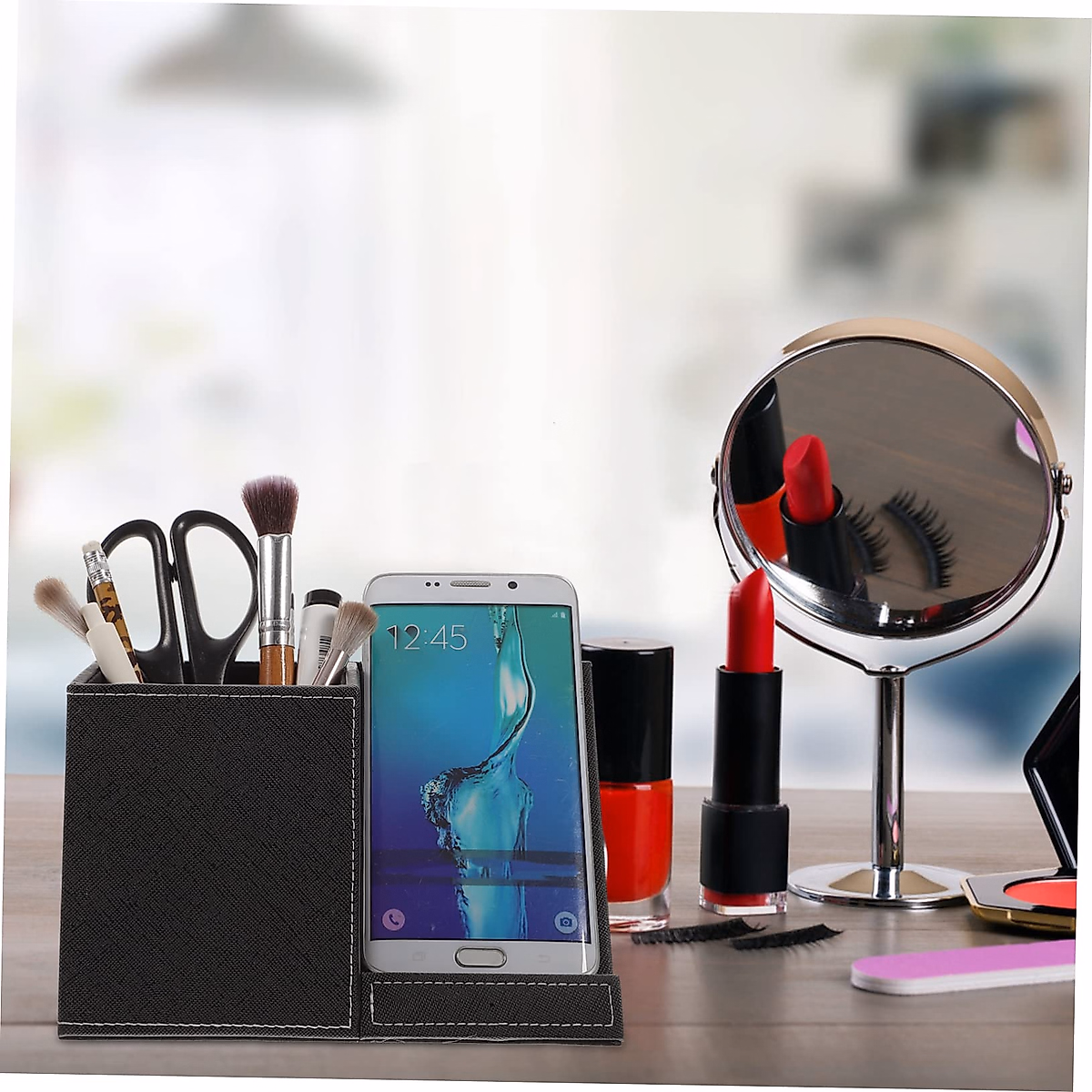 Tofficu Pen Holder Desk Pen Holder Desktop Charging Station Fast Charger Nightstand Charging Nightstand Cell Phone Holder Pen Stand Organizer Iphone8 Pu