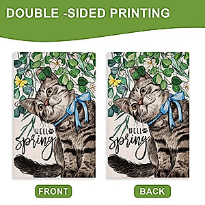 Covido Hello Spring Cat Decorative Garden Flag, Cute Kitty Gardenia Yard Outside Decorations, Farmhouse Outdoor Small Home Decor Double Sided 12 x 18